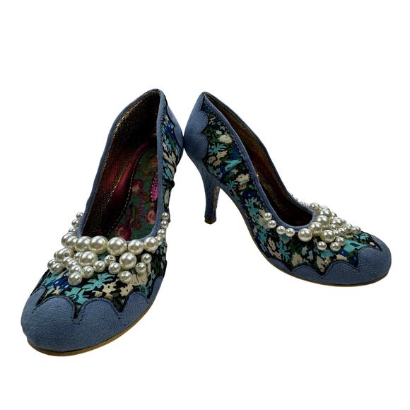 Irregular Choice | Shoes | Irregular Choice Blue Suede Floral Pearl ...